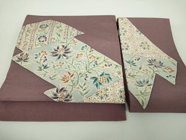 平和屋着物●つけ帯　紬地　手描き　更紗花文　正絹　逸品　DAAZ0241ps