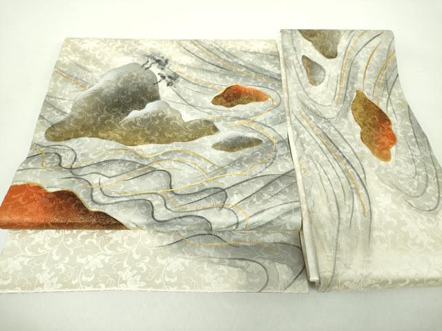 平和屋着物●つけ帯　刺繍　手描き　浜松文　金彩　正絹　逸品　DAAZ0244ps