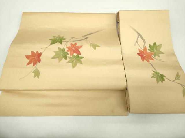 平和屋着物●塩瀬　つけ帯　手描き　楓　正絹　逸品　DAAZ0247ps