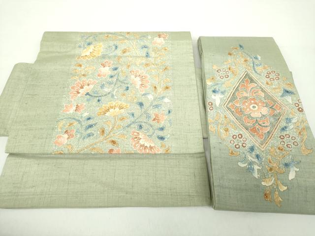 平和屋着物●つけ帯　紬地　更紗花文　金彩　正絹　逸品　DAAZ0255ps