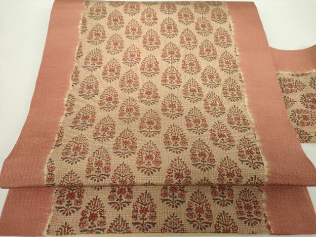 平和屋着物●摺型友禅　京都　多ち花　全通柄九寸名古屋帯　絞り　草花文　正絹　逸品　未使用　DAAZ0274ps