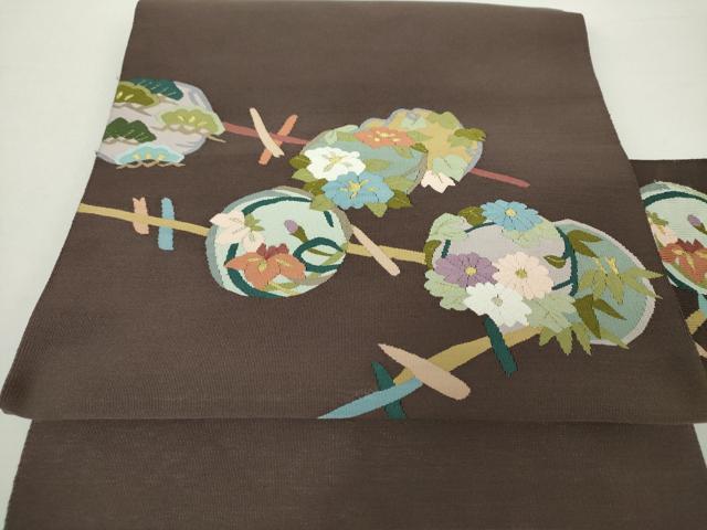 平和屋着物●爪掻き本綴れ　八寸名古屋帯　花丸文　金糸　正絹　逸品　DAAZ0277ps