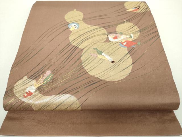 平和屋着物●九寸開き名古屋帯　成り物　フグ　金糸　正絹　逸品　DAAZ0281ps