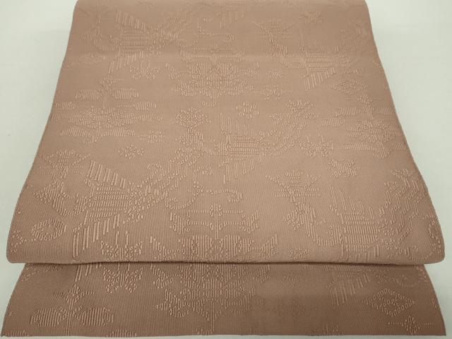 平和屋着物●綴れ　八寸名古屋帯　花鳥文　銀煤竹色　正絹　逸品　DAAZ0290ps