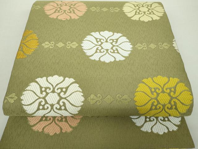 平和屋着物●西陣　長谷川織物　九寸開き名古屋帯　唐織　楊柳綴　舞花文　正絹　逸品　未使用　DAAZ0296ps