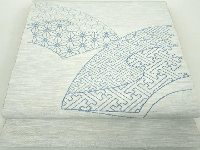 平和屋着物●八寸名古屋帯　紬地　刺し子　総刺繍　地紙吉祥文　正絹　逸品　DAAZ0303ps