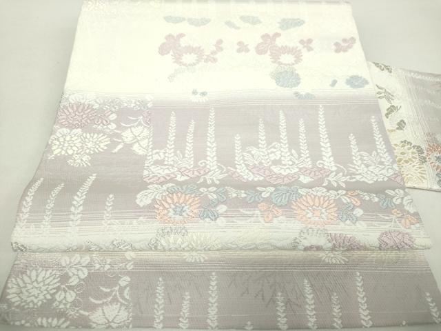 平和屋着物●九寸名古屋帯　能衣唐織　横段花文　銀糸　正絹　逸品　DAAZ0304ps