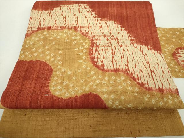 平和屋着物●九寸名古屋帯　生紬　総絞り　霞文　正絹　逸品　DAAZ0306ps