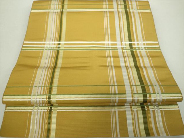 平和屋着物●本場筑前博多織　八寸名古屋帯　変わり格子　正絹　逸品　DAAZ0307ps