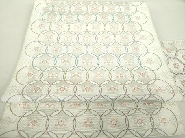 平和屋着物●本場筑前博多織　八寸名古屋帯　七宝繋ぎ　桜文　金糸　正絹　逸品　DAAZ0308ps