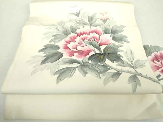 平和屋着物●内山晴祥　手描き　塩瀬　九寸名古屋帯　手描き　牡丹文　金彩　正絹　逸品　DAAZ0309ps