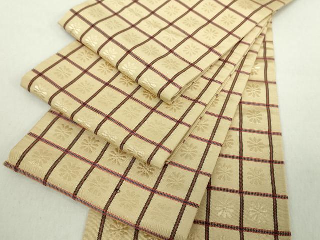 平和屋着物●本場筑前博多織　半幅帯　いちご錦　証紙付き　正絹　逸品　DAAZ0316ps