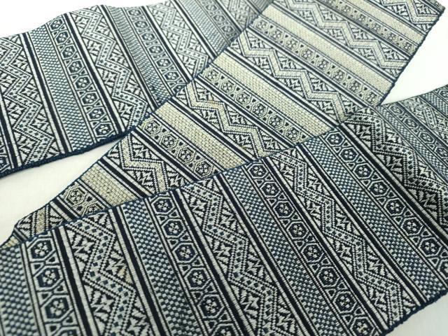 平和屋着物●男性　両面　角帯　横段文　正絹　逸品　DAAZ0331ps