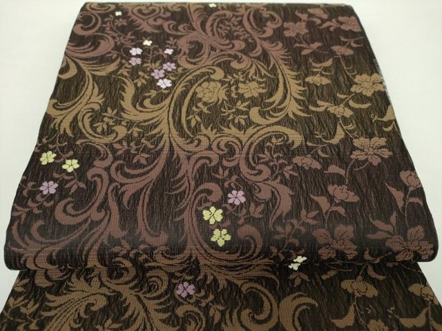 平和屋着物▽両面　全通柄袋帯　スリーシーズン帯　春　夏　秋　花唐草文　正絹　逸品　未使用　DAAZ0337ps