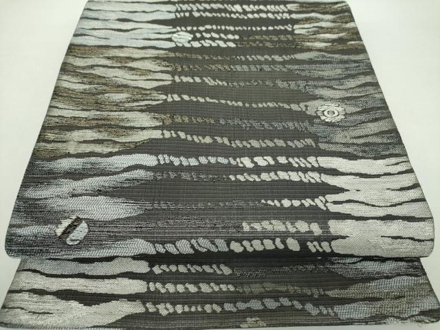 平和屋着物●手染屋　吉兵衛　両面　六通柄袋帯　横段丸文　金銀糸　正絹　逸品　DAAZ0348ps