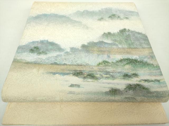 平和屋着物●太鼓柄袋帯　手描き　遠山風景　金彩　正絹　逸品　DAAZ0362ps