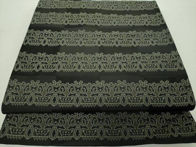 平和屋着物●全通柄袋帯　獅噛文長斑錦　黒地　DAAZ0382ps