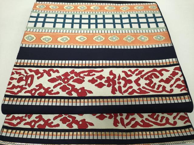 平和屋着物●六通柄　本袋帯　横段花文　金糸　正絹　逸品　DAAZ0386ps