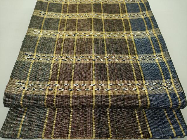 平和屋着物●ひなや工房　くむ・あむ・おる　伊豆蔵明彦　太鼓柄袋帯　横段文　金糸　正絹　逸品　DAAZ0389ps