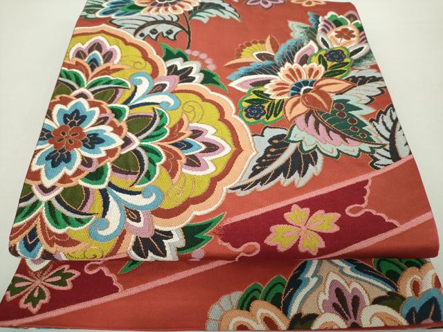 平和屋着物●西陣　白綾苑大庭 　六通柄袋帯　唐織　更紗花文　金糸　正絹　逸品　DAAZ0424ps