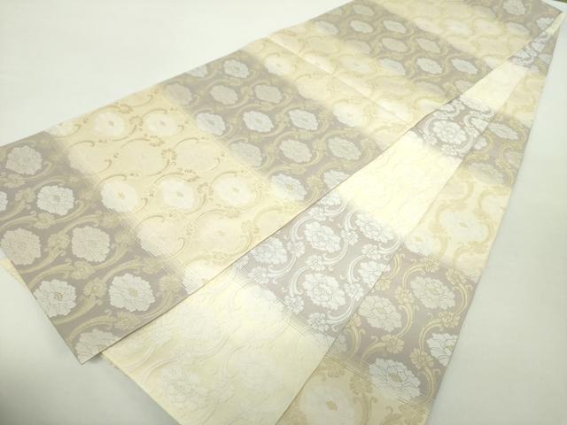 平和屋着物●両面　全通柄袋帯　草木染　横段花文　金糸　正絹　逸品　DAAZ0450ps