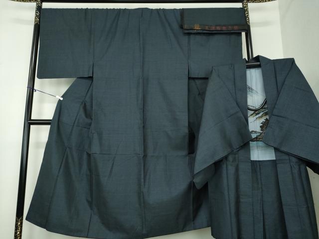 平和屋着物●男性　本場大島紬　アンサンブル　長羽織　亀甲柄　反端付き　正絹　逸品　DAAZ0517ps