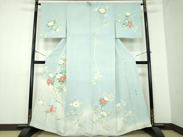 平和屋着物●京友禅の第一人者　松井青々　訪問着　駒刺繍　枝椿　暈し染め　金糸　正絹　逸品　DAAZ0529ps