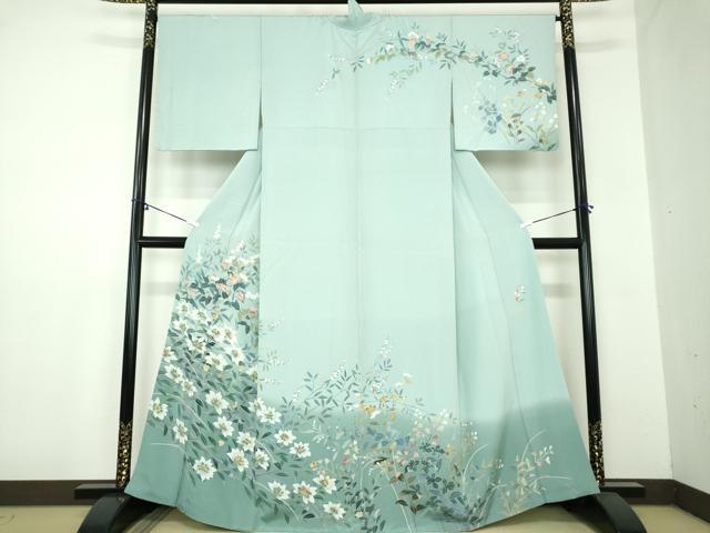 平和屋着物●高級染元　粋峰　林芳夫　京加賀友禅　訪問着　枝花文　暈し染め　正絹　逸品　DAAZ0532ps