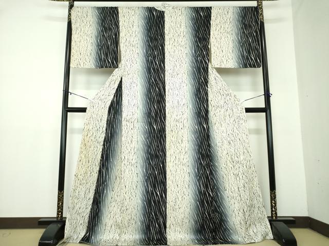 平和屋着物●越後十日町の一流染匠　桐屋・翠山工房　小紋　杢目絞り　間道　ロング丈　正絹　逸品　DAAZ0535ps