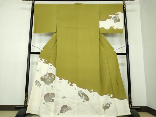 平和屋着物●訪問着　作家物　手描き　立波花文　正絹　逸品　DAAZ0544ps