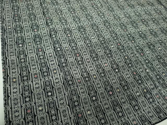 平和屋着物○上質な小紋 型染 洋花文 黒地 正絹 逸品 DAAZ0560ps 平和