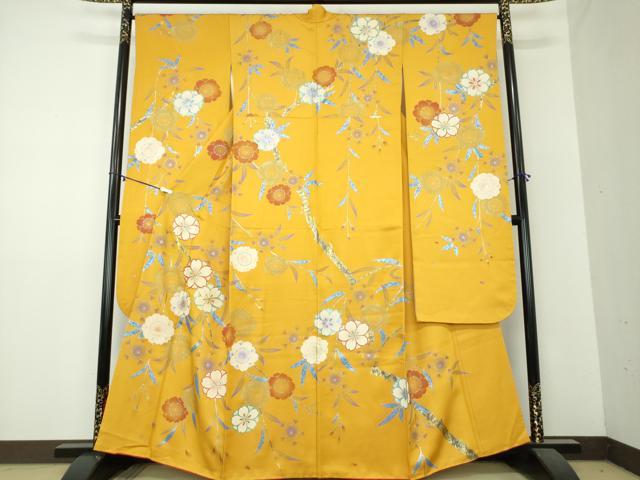 平和屋着物●豪華振袖　駒刺繍　枝垂れ桜　金彩　金通し地　正絹　逸品　DAAZ0613ps