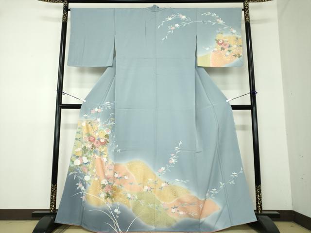 平和屋着物●訪問着　草花文　暈し染め　金彩　正絹　逸品　未使用　DAAZ0632ps