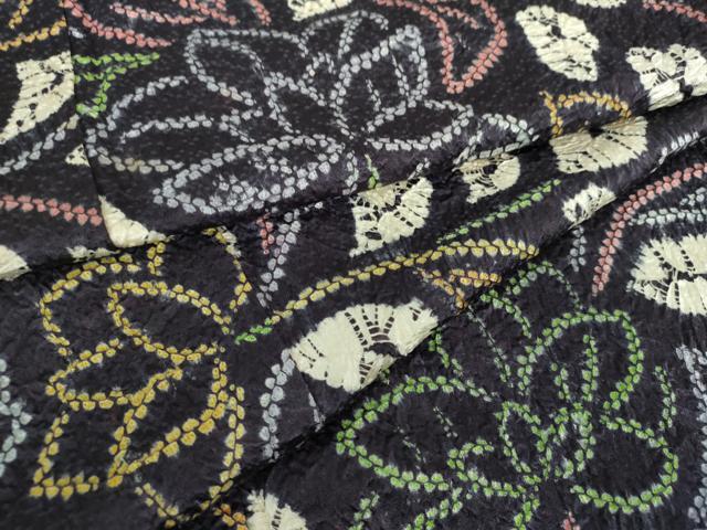 平和屋着物●上質な小紋　総絞り　更紗花文　正絹　逸品　DAAZ0655ps