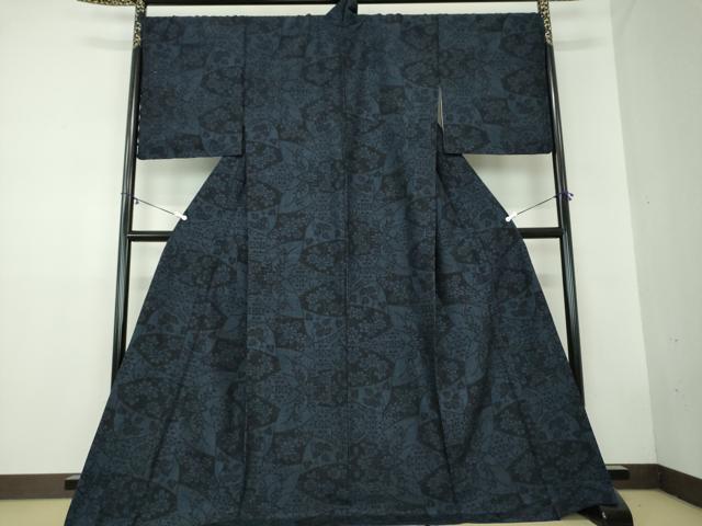 平和屋着物●結城紬　100亀甲　切嵌花文　ロング丈　正絹　逸品　未使用　DAAZ0676ps