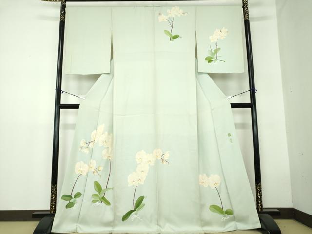 平和屋着物●訪問着　作家物　手描き　胡蝶蘭　銀彩　正絹　逸品　DAAZ0679ps