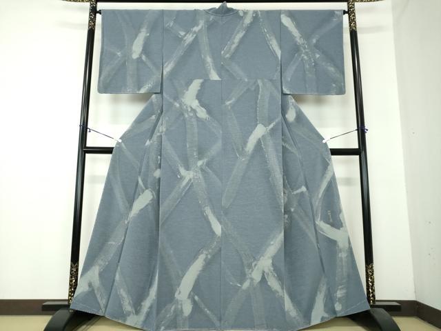 平和屋着物●小堀三千尋　小紋　手描き　緑茶染　菱文　正絹　逸品　未使用　DAAZ0751ps