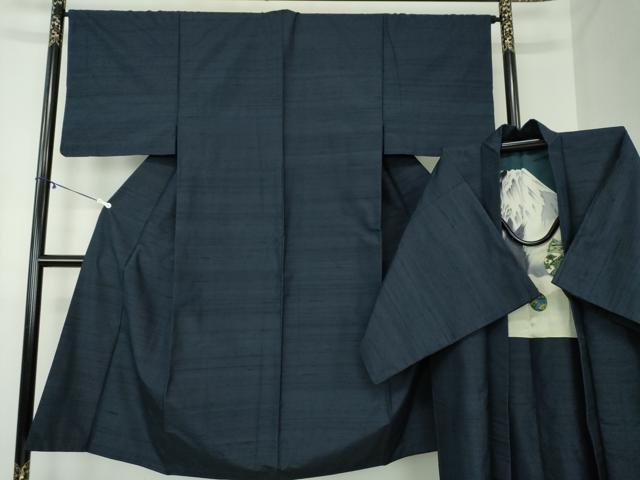 平和屋着物●男性　紬　アンサンブル　濃紺地　正絹　逸品　DAAZ0761ps