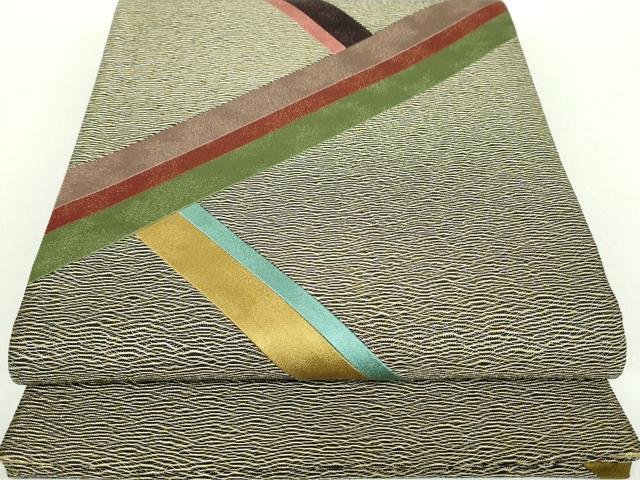 平和屋着物●太鼓柄袋帯　切嵌　斜線文　金糸　正絹　逸品　DAAZ0768ps