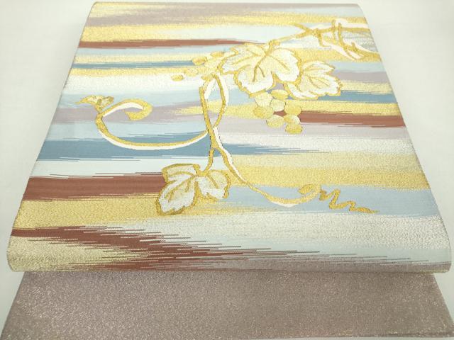 平和屋着物●人間国宝　近藤悠三　爪掻き本綴れ　太鼓柄袋帯　葡萄蔦の葉文　金銀糸　正絹　逸品　DAAZ0769ps