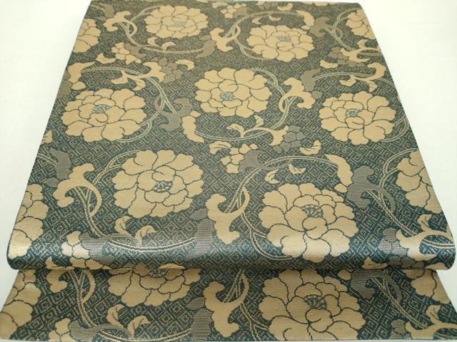 平和屋着物●六通柄袋帯　牡丹唐草　金糸　正絹　逸品　DAAZ0776ps