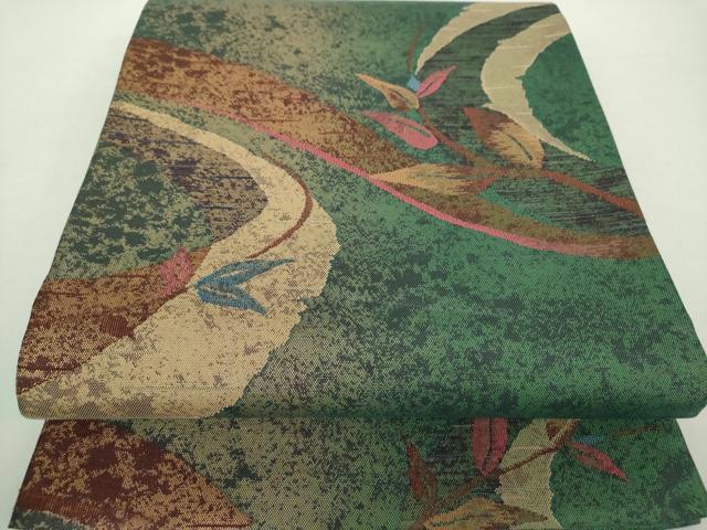 平和屋着物●太鼓柄袋帯　すくい織　枝葉文　引箔　正絹　逸品　DAAZ0783ps