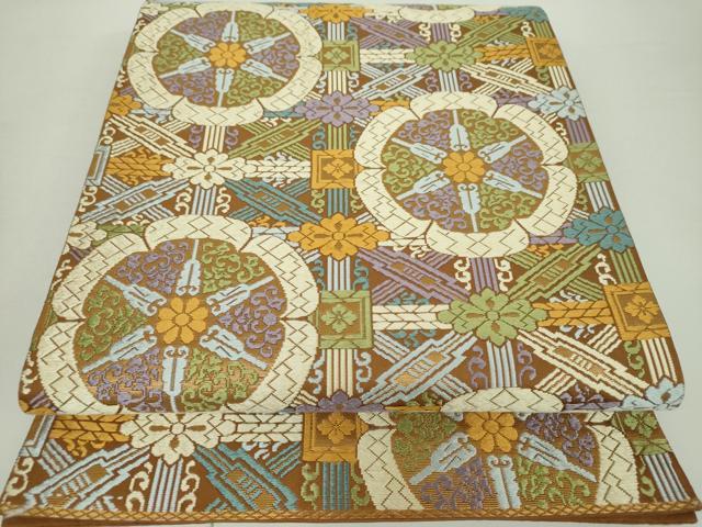 平和屋着物●六通柄袋帯　唐織　花丸文　金糸　正絹　逸品　DAAZ0794ps