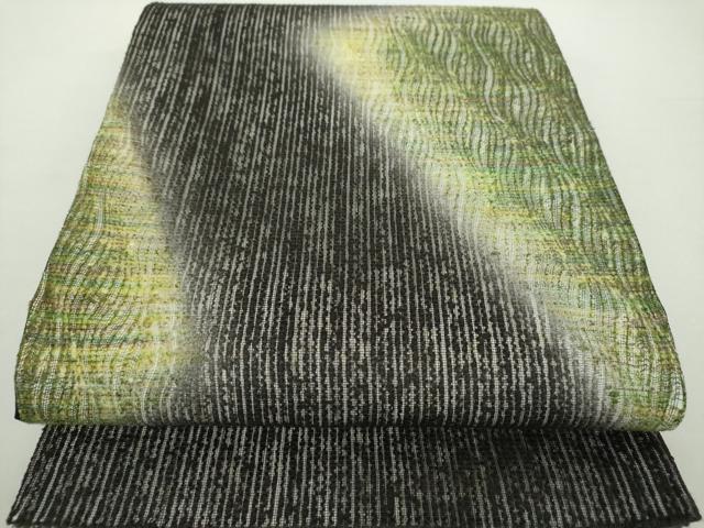 平和屋着物▽太鼓柄袋帯　スリーシーズン帯　春　夏　秋　櫛織り　立涌文　黒地　正絹　逸品　未使用　DAAZ0796ps