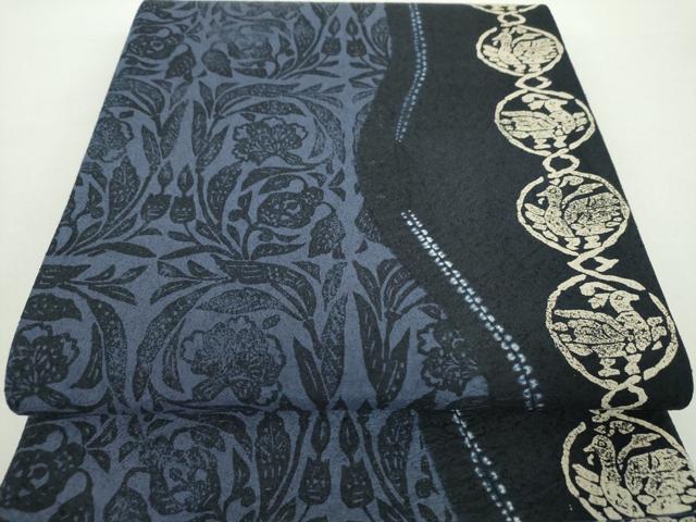 平和屋着物●本場大島紬　薩摩結城　両面　全通柄袋帯　絞り　更紗花鳥間道　正絹　逸品　DAAZ0797ps