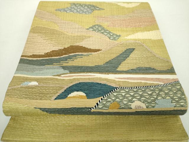 平和屋着物▽太鼓柄袋帯　スリーシーズン帯　春　夏　秋　すくい織　霞文　正絹　逸品　DAAZ0800ps