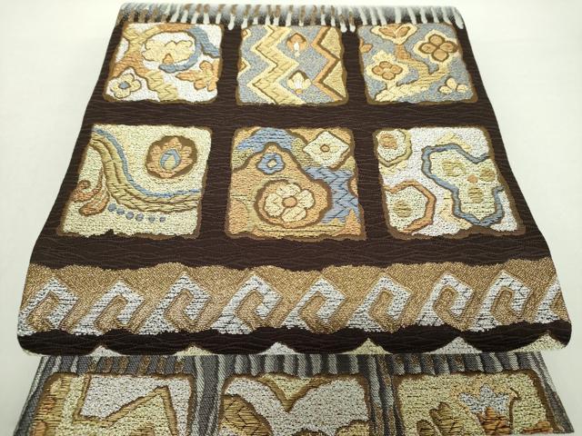 平和屋着物●六通柄袋帯　唐織　珀稜　色紙花文　金銀糸　正絹　逸品　DAAZ0809ps