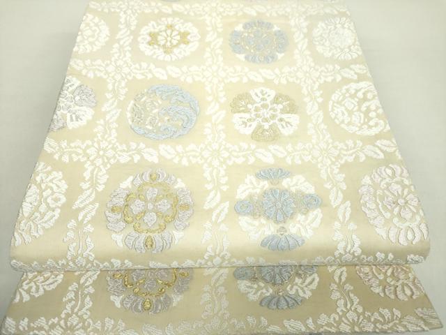 平和屋着物●西陣　翠洸織謹製　六通柄袋帯　唐織　格子花丸文　金銀糸　証紙付き　正絹　逸品　DAAZ0814ps