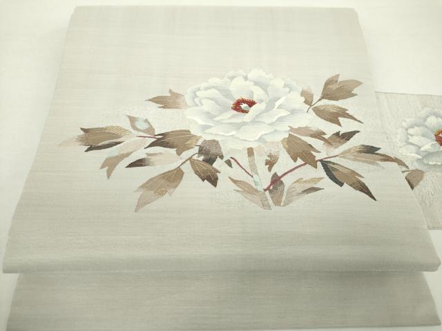 平和屋着物●九寸名古屋帯　すくい織　牡丹文　金銀糸　正絹　逸品　DAAZ0836ps