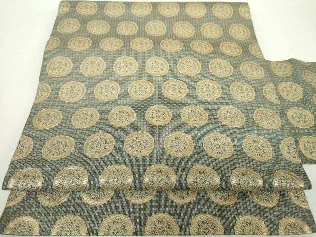 平和屋着物●全通柄九寸名古屋帯　糸屋輪宝手　金糸　正絹　逸品　DAAZ0846ps